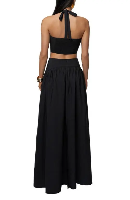 JLUXLABEL Halter Crop Top & Maxi Skirt Set - Black
