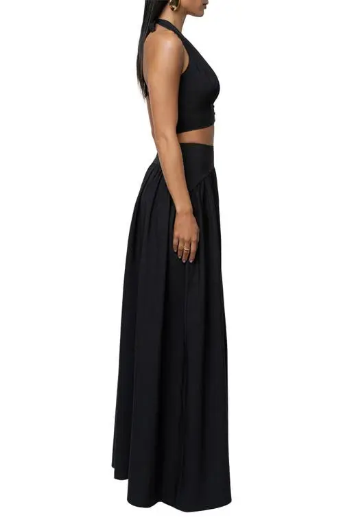 JLUXLABEL Halter Crop Top & Maxi Skirt Set - Black