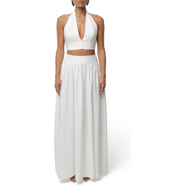JLUXLABEL Halter Crop Top & Maxi Skirt Set - Ivory