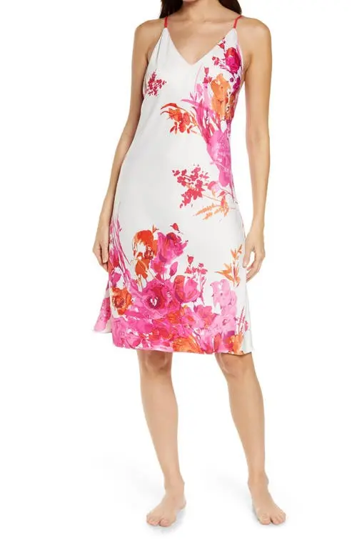 Natori Bloom Floral Satin Chemise - Alabaster Multi