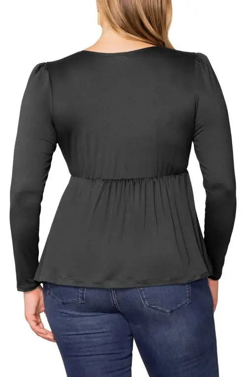 KIYONNA Rylan Ruched Knit Top - Black Noir