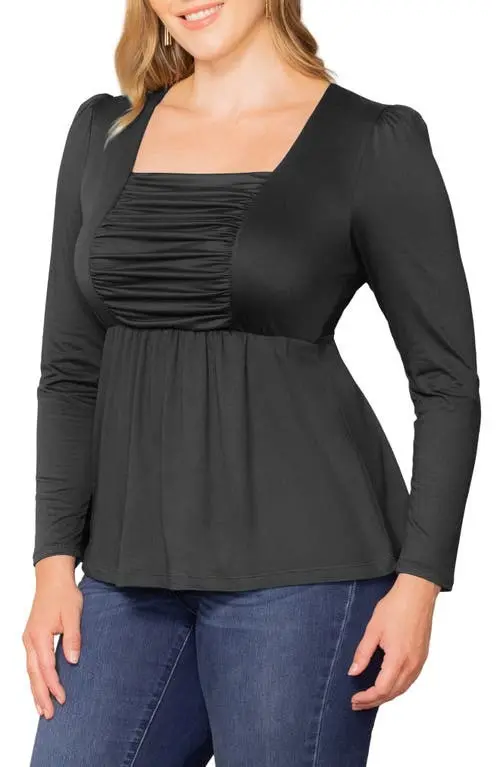 KIYONNA Rylan Ruched Knit Top - Black Noir