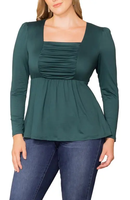 KIYONNA Rylan Ruched Knit Top - Hunter Green