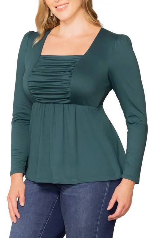KIYONNA Rylan Ruched Knit Top - Hunter Green