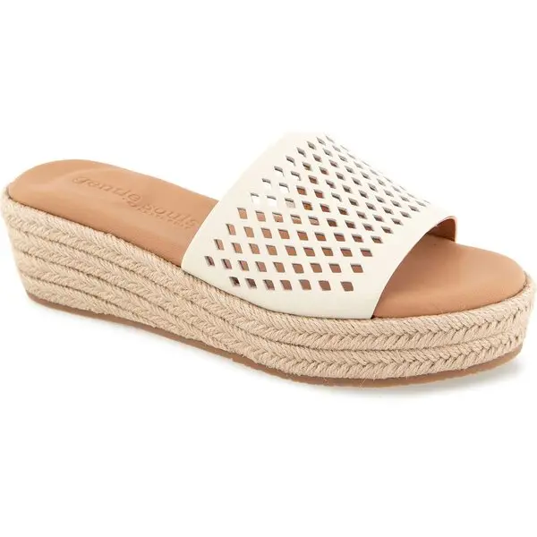Gentle Souls Vandy Perforated Platform Slide Sandal - Stone Leather