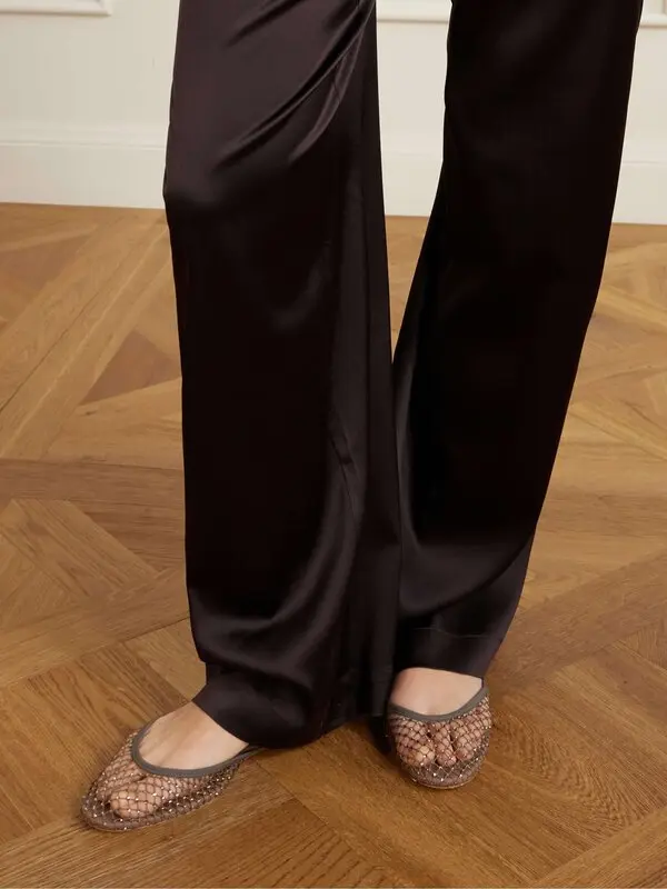 Christopher Esber Minette Leather-trimmed Crystal-embellished Mesh Ballet Flats - Brown