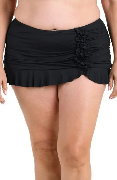 La Blanca Island Ruffle Skirted Bikini Bottoms - Black