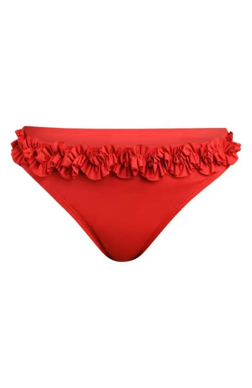La Blanca Island Goddess Ruffle Bikini Bottom - Ruby