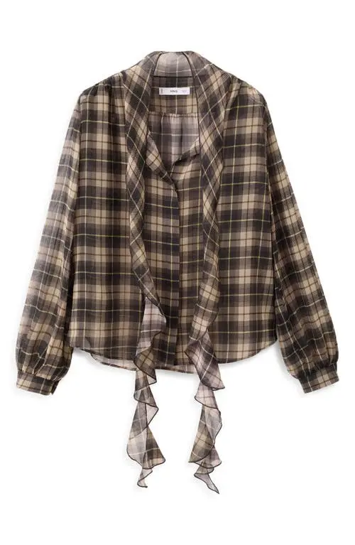 Mango Scott Plaid Pussy-bow Top