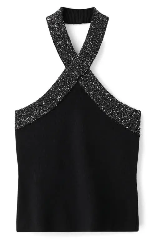 Mango Embellished Halter Knit Top