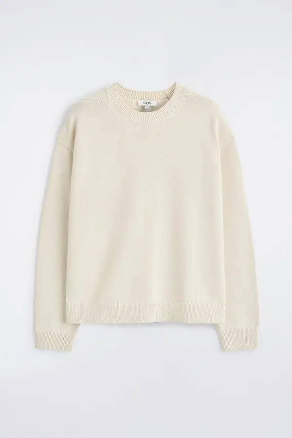 Cos Knitted Cotton Crew-neck Sweater - White