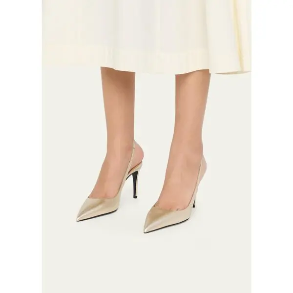 Prada 90mm Saffiano Metallic Slingback Pumps - Pirite