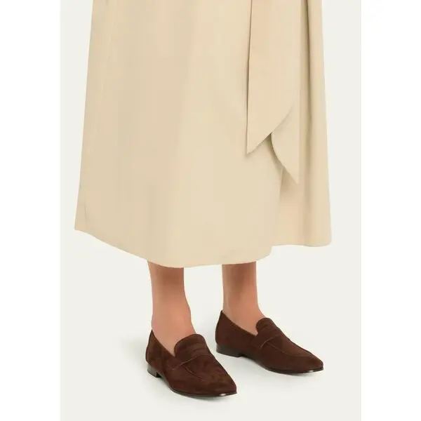 BOUGEOTTE Suede Penny Loafers - Espresso