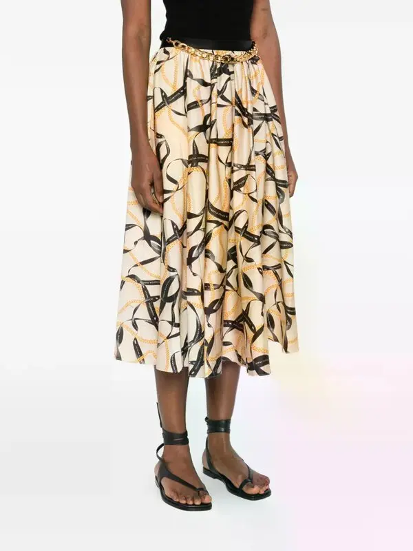 Elisabetta Franchi Chain And Ribbon Print Midi Skirt