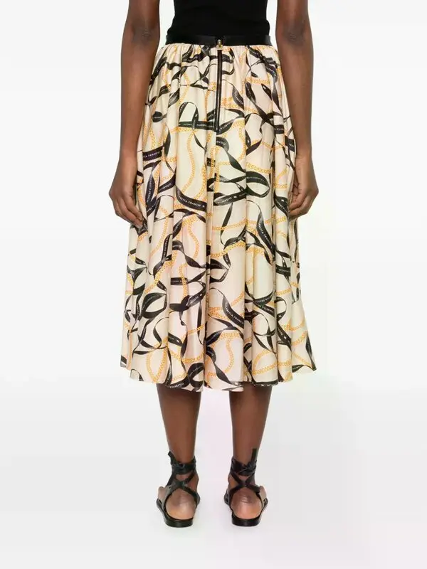 Elisabetta Franchi Chain And Ribbon Print Midi Skirt