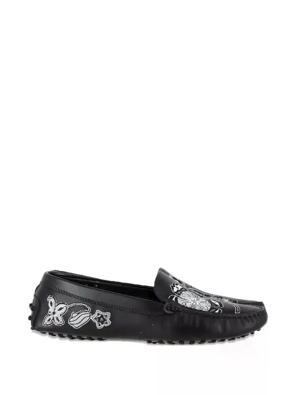 TOD'S Flower-embroidered Leather Loafers