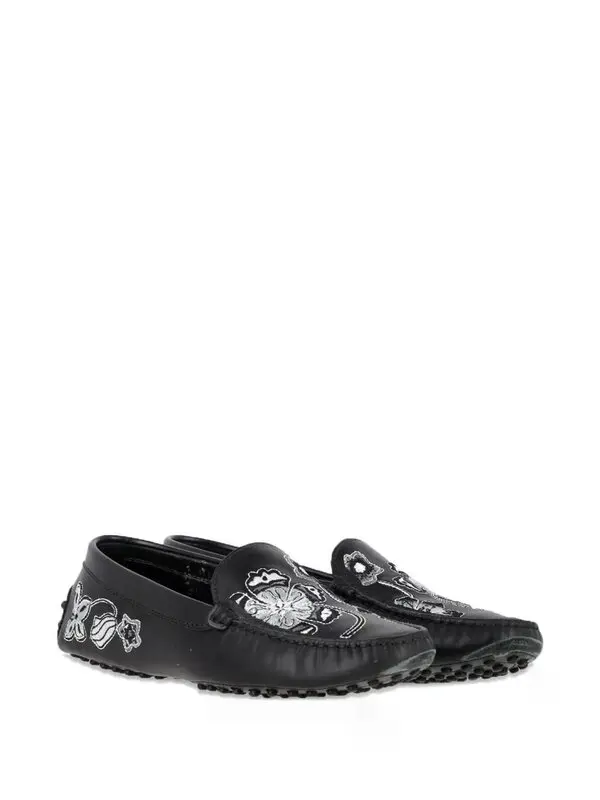 TOD'S Flower-embroidered Leather Loafers