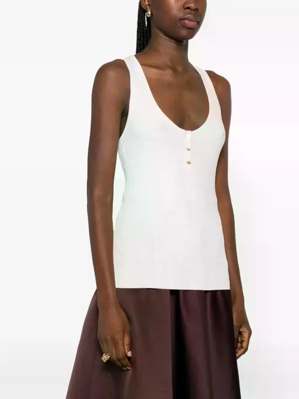 Elisabetta Franchi Ribbed Snap-button Racerback Top - Neutrals