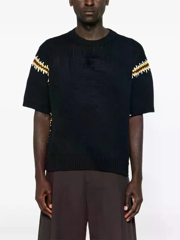 Prada Striped Short-sleeve Cotton Knit Top