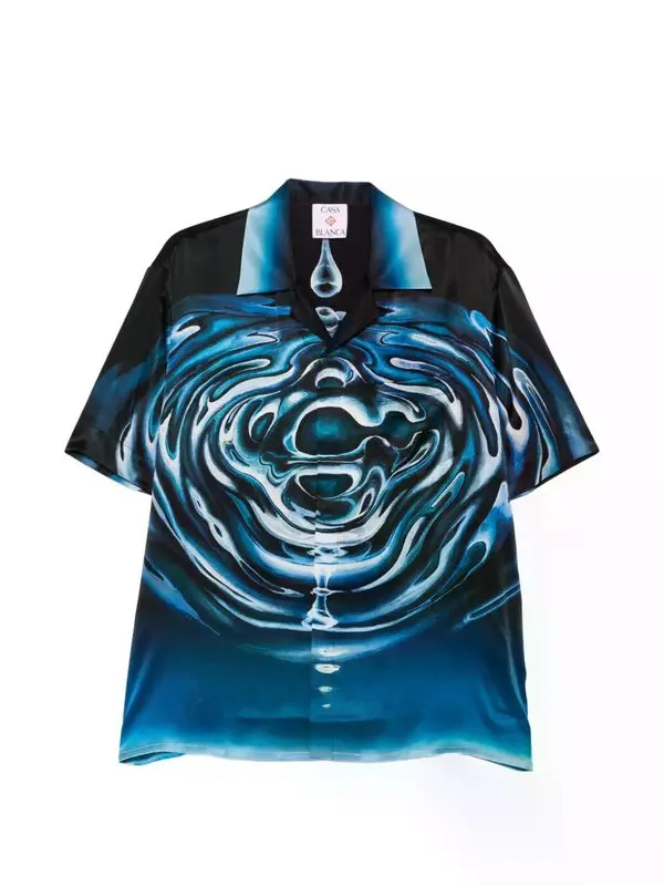 Casablanca Ripple Cuban Collar Shirt - Blue