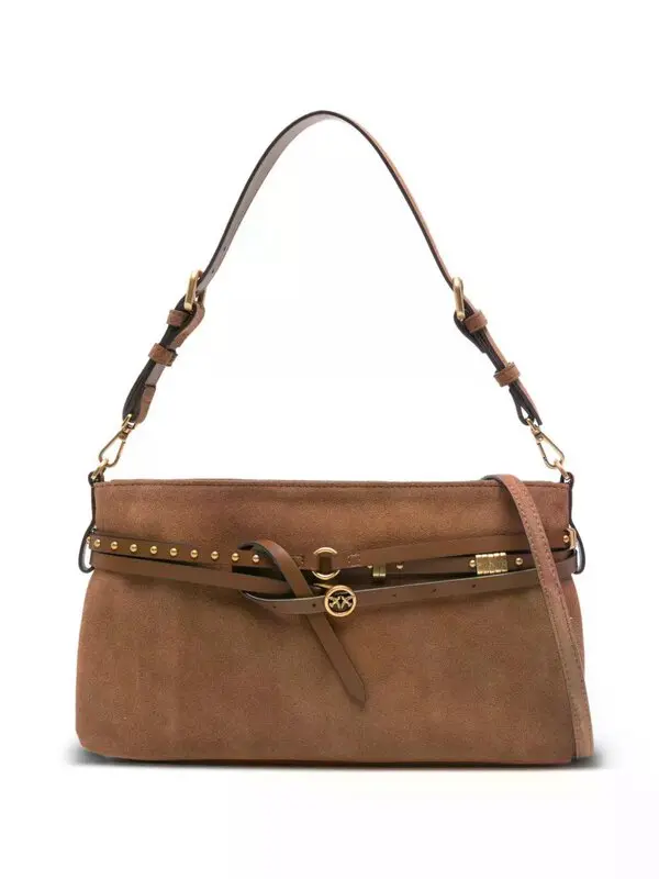 Pinko Suede Shoulder Bag With Logo Detail Buckle - Brown