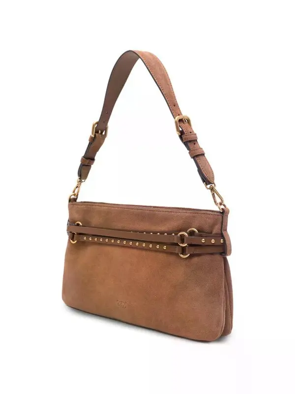 Pinko Suede Shoulder Bag With Logo Detail Buckle - Brown
