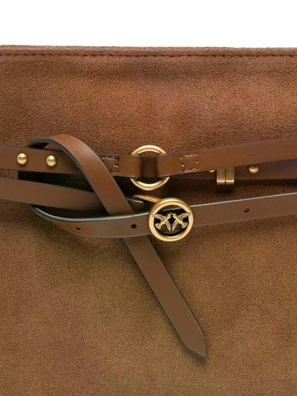 Pinko Suede Shoulder Bag With Logo Detail Buckle - Brown