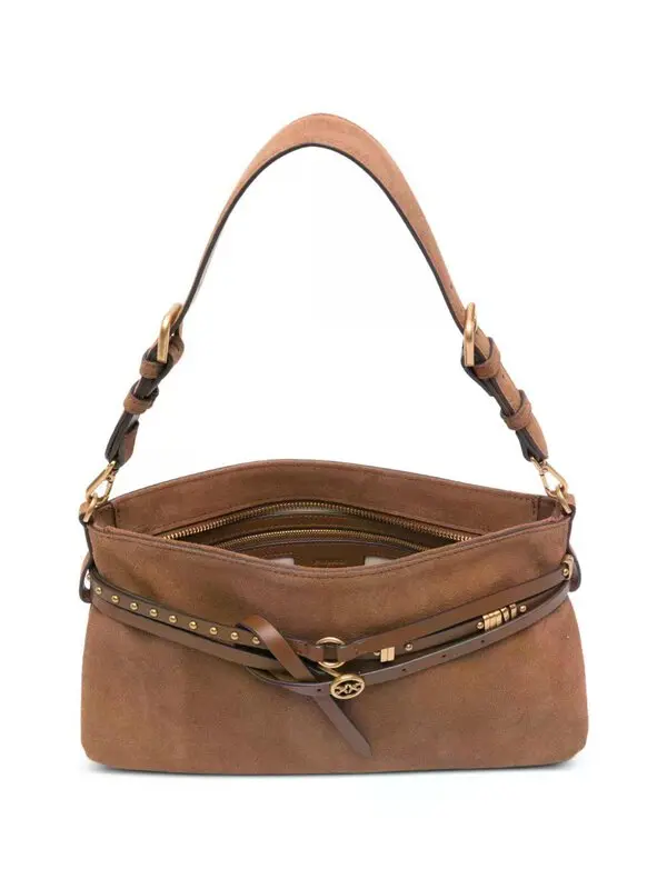 Pinko Suede Shoulder Bag With Logo Detail Buckle - Brown