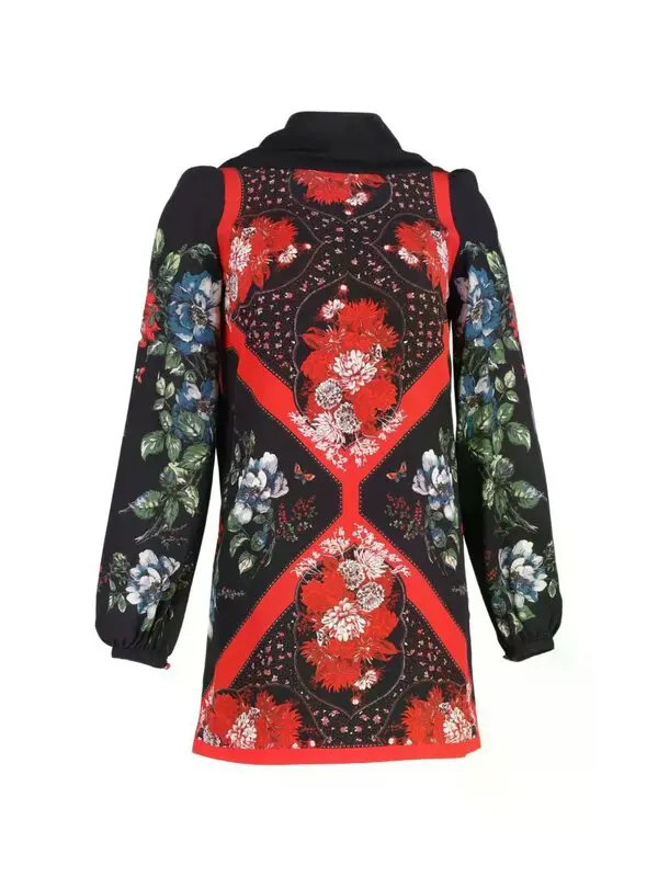 Alexander McQueen Floral Print Long Sleeve Scarf Mini Dress