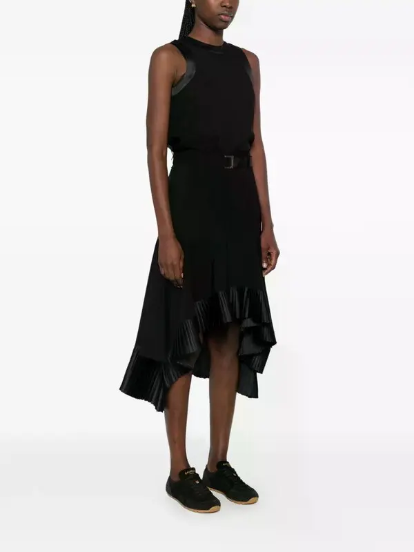 Sacai Pleated Belted Midi Dress