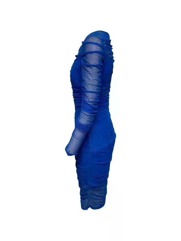 Versace Ruched Sheer-sleeve Dress