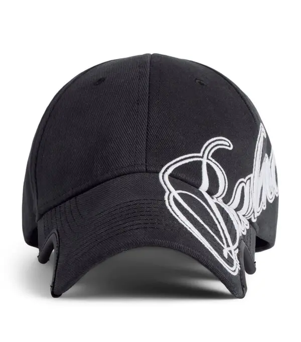 Balenciaga Cursive Logo Baseball Cap - Black