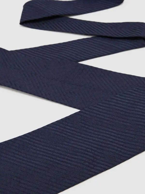 REISS Vittorio Cotton-silk Stripe Seersucker Tie - Navy
