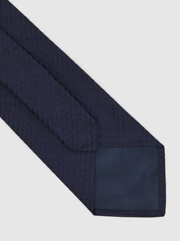 REISS Vittorio Cotton-silk Stripe Seersucker Tie - Navy