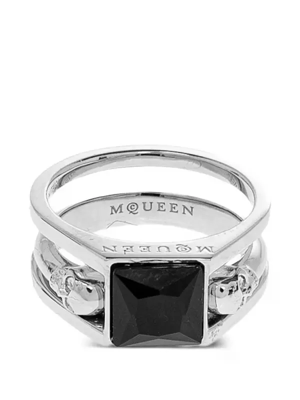 Alexander McQueen Twin Skull Square Ring - Silver