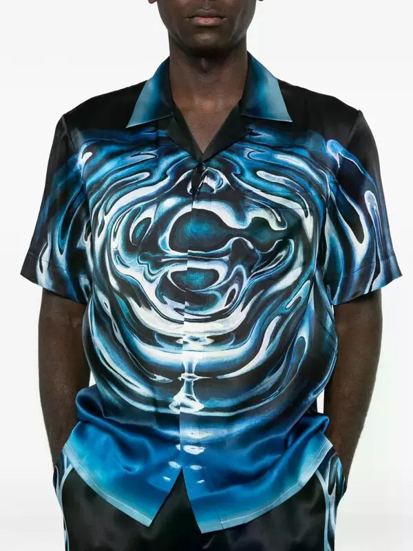 Casablanca Ripple Cuban Collar Shirt - Blue