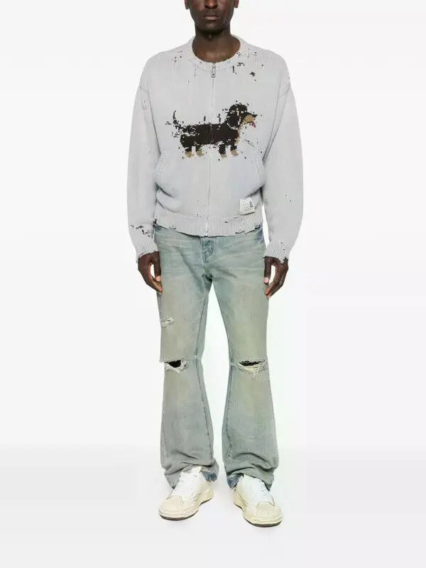 Mihara Yasuhiro Dog-jacquard Distressed Cardigan