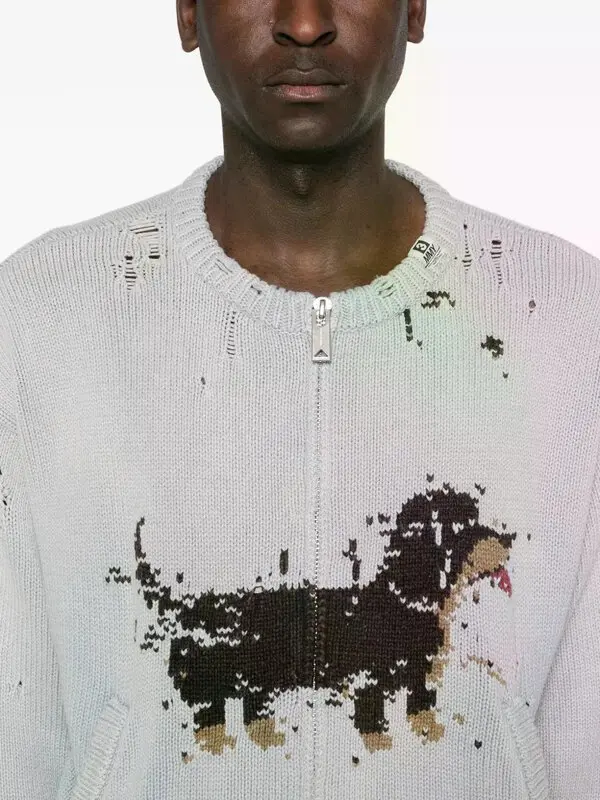 Mihara Yasuhiro Dog-jacquard Distressed Cardigan