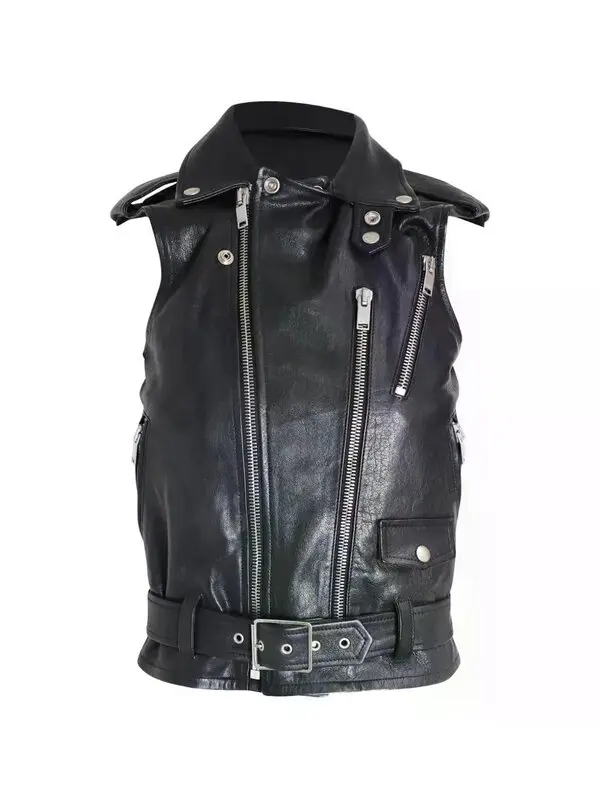 Saint Laurent Leather Zip Sleeveless Jacket