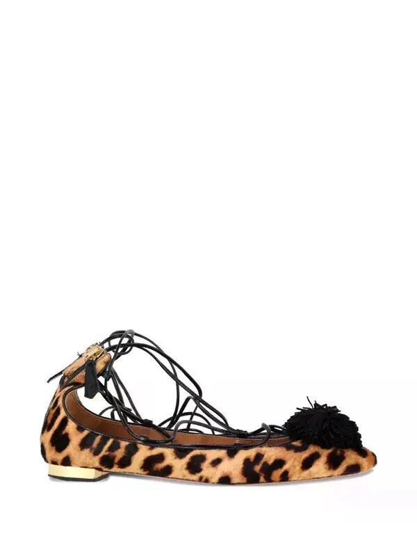 AQUAZZURA Leopard-print Lace-up Ballerina Flats - Neutrals