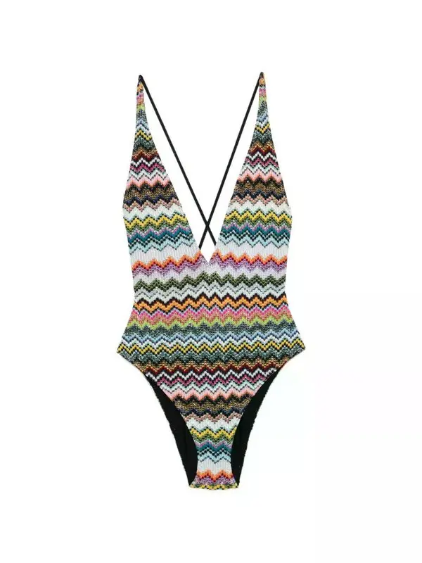 Missoni Chevron V-neck Swimsuit - Black