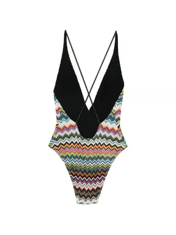 Missoni Chevron V-neck Swimsuit - Black