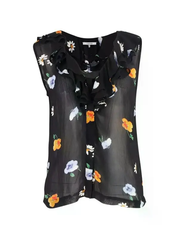 GANNI Sleeveless Floral Blouse