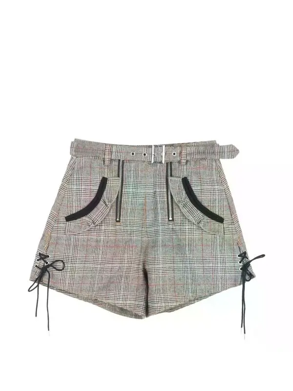 SELF-PORTRAIT Checked Belted Shorts
