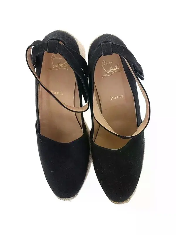 CHRISTIAN LOUBOUTIN Canvas Platform Wedge Espadrilles With Ankle Strap