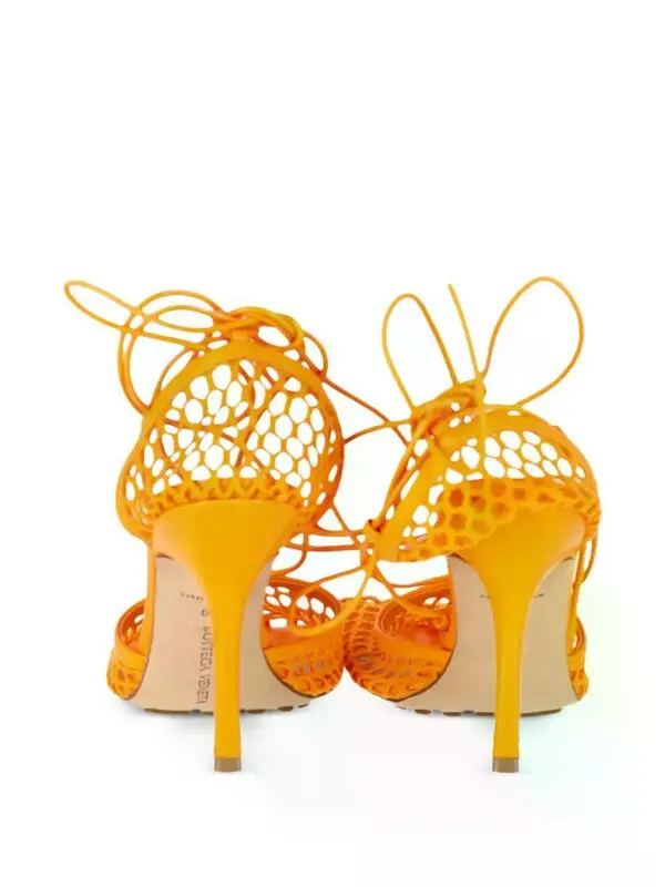 Bottega Veneta Squared-toe Lace-up Leather Sandals - Orange