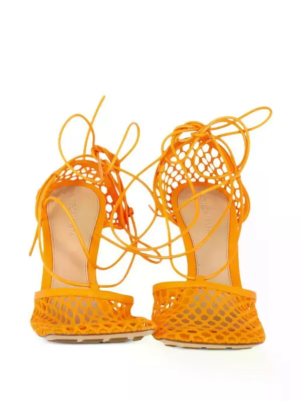 Bottega Veneta Squared-toe Lace-up Leather Sandals - Orange