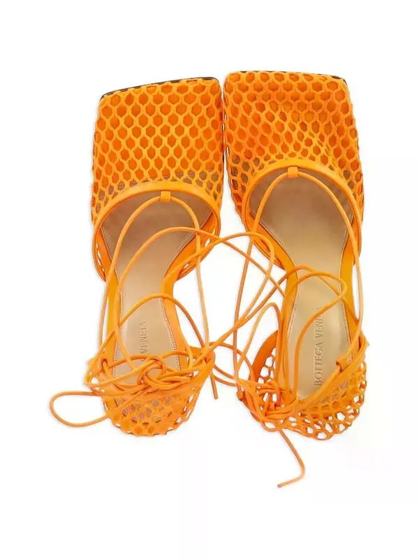 Bottega Veneta Squared-toe Lace-up Leather Sandals - Orange