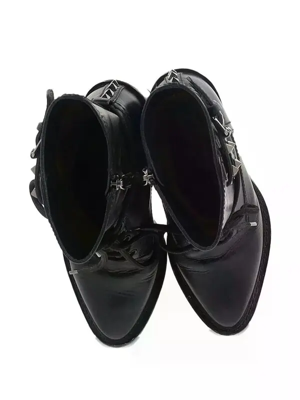 Valentino Garavani Rockstud Embellished Buckled Heeled Boots