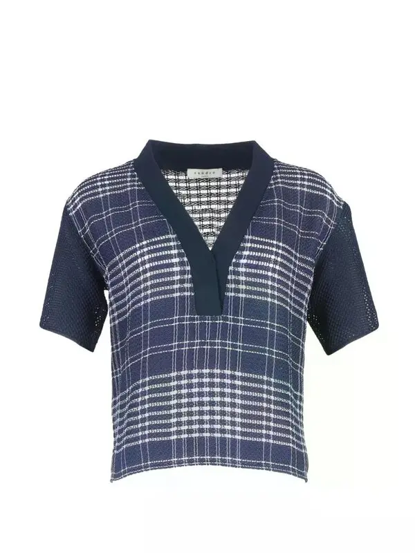 Sandro V-neck Check Top